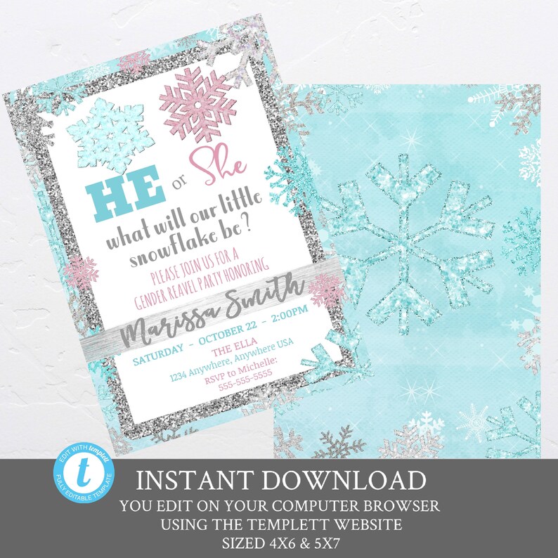 Snowflake Gender Reveal Invitation Winter Gender Reveal - Etsy Snowflake Gender Reveal Invitation Winter Gender Reveal - Etsy