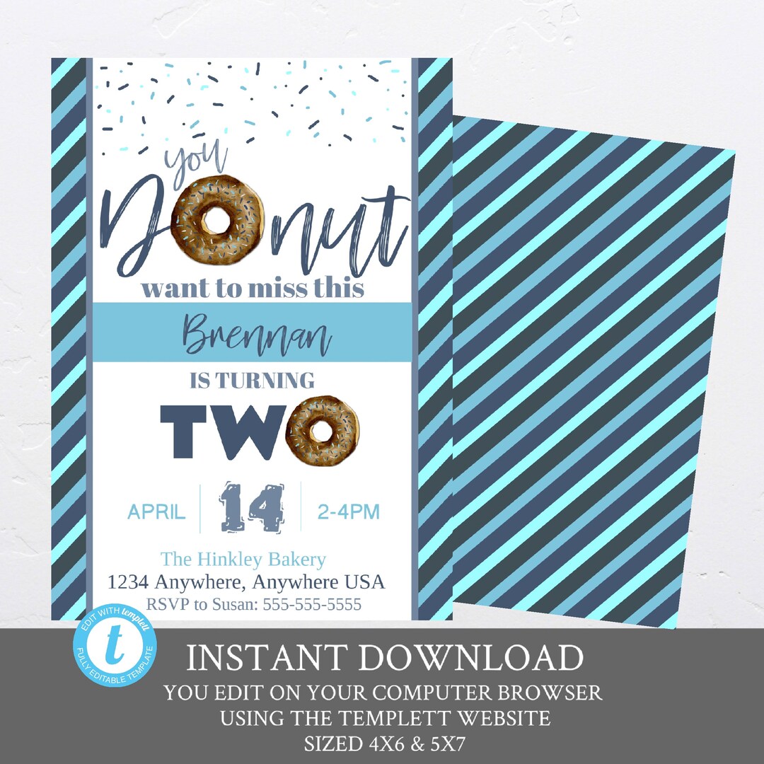 Boys Donut Birthday Invitation. Baby Boy Birthday Invite, TWO, Birthday ...
