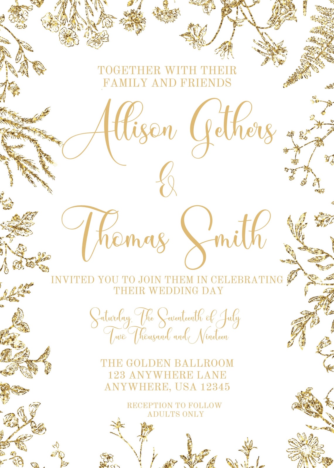 White and Gold Modern Wedding Invitation Set Template Wedding - Etsy