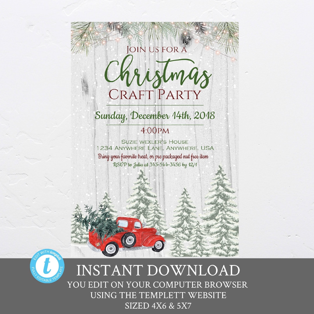 Christmas Craft Party Invitation, Holiday Craft Fair, Editable ...