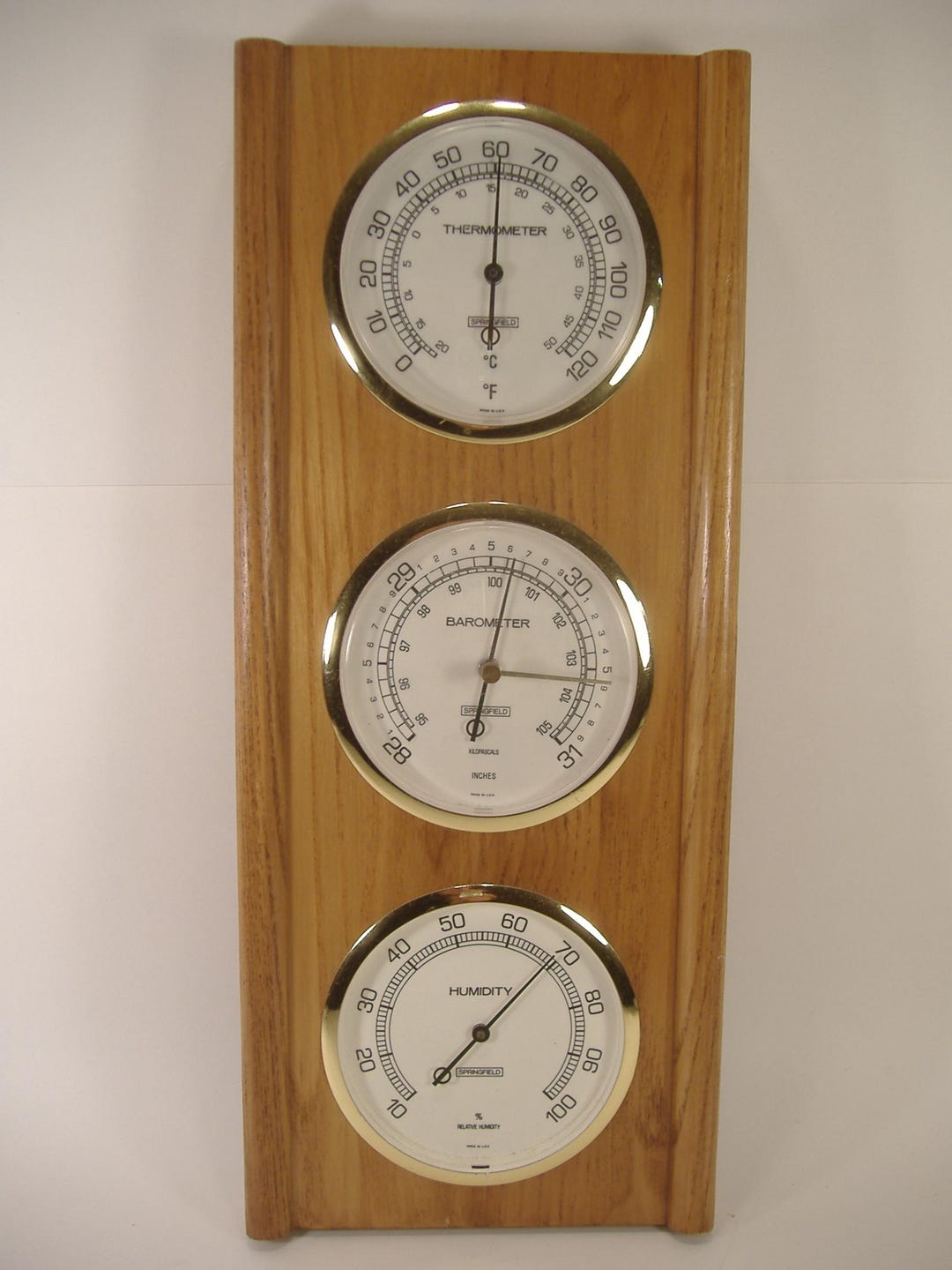 Vintage Springfield Solid Wood Weather Station With Jumbo Size Gauges ...