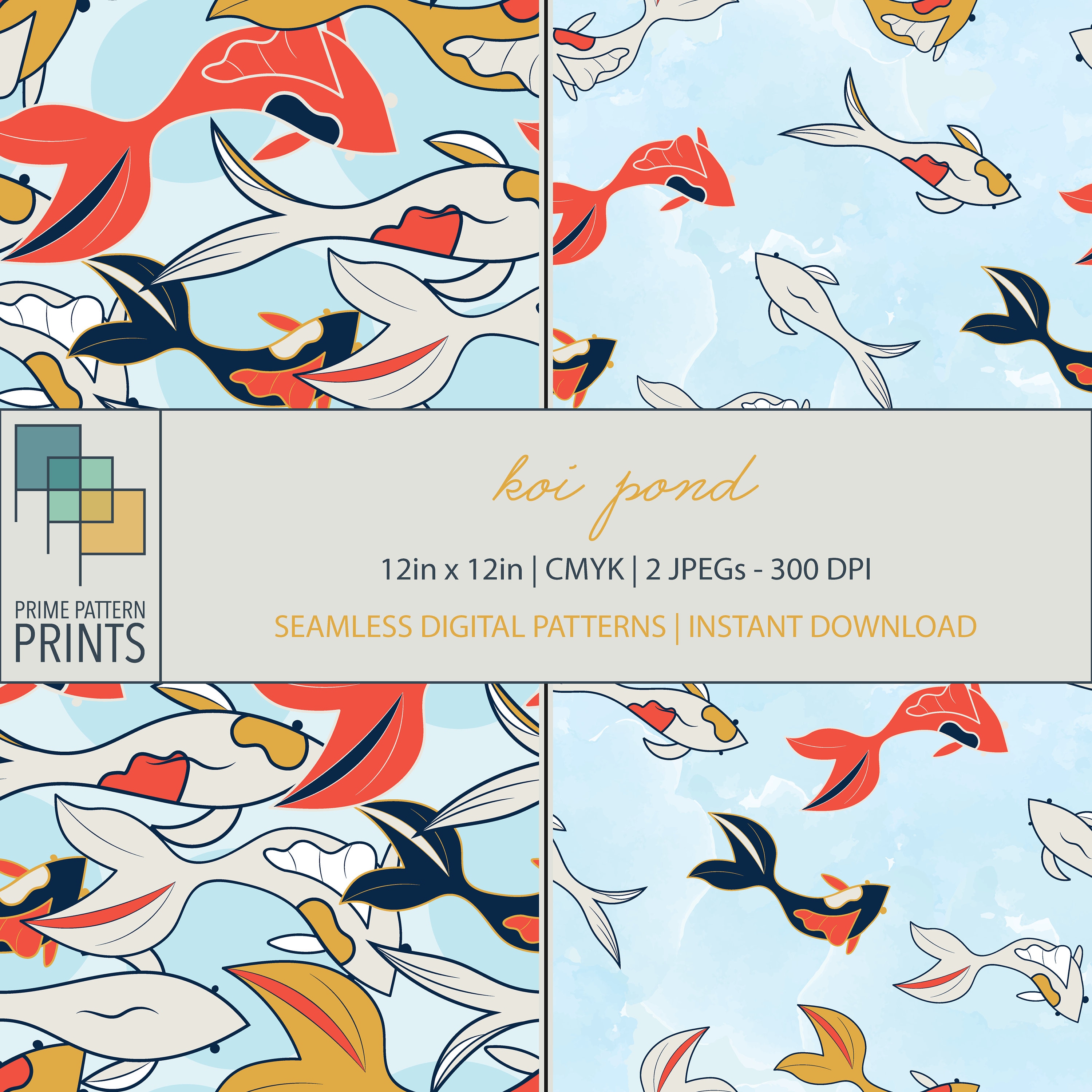 Watercolor Koi Fish, Koi Pattern, Seamless Pattern, Repeat Pattern ...