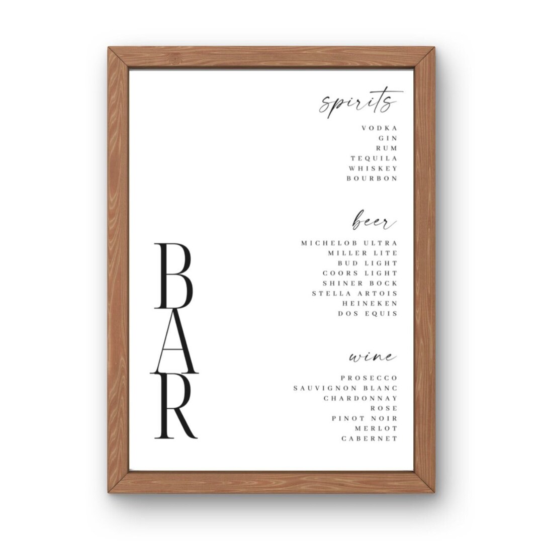 Bar Menu Sign Template| Bar Drinks | Digital Bar Menu | Event Bar ...