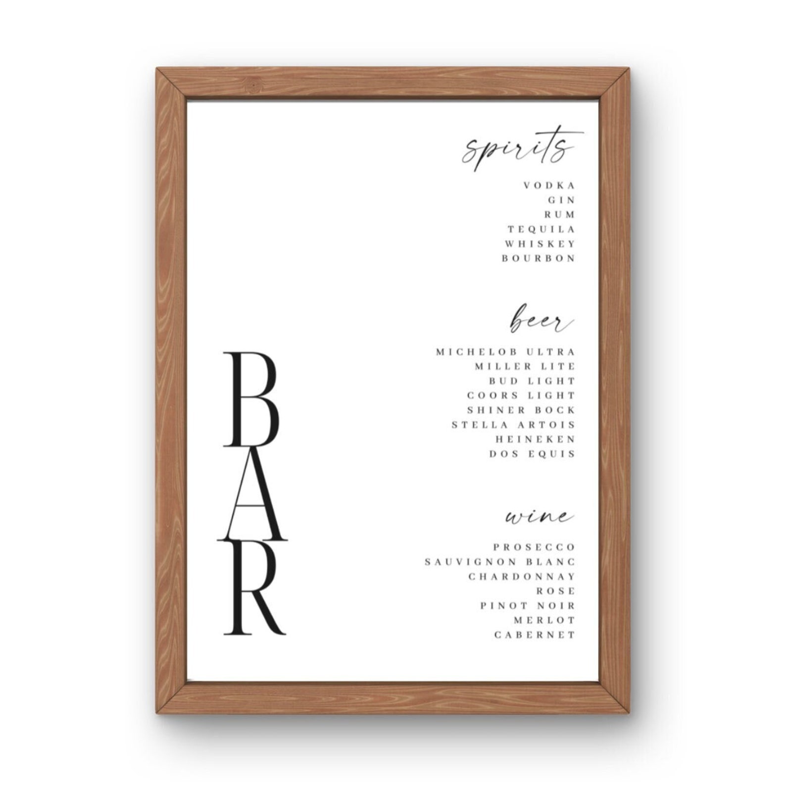 Bar Menu Sign Template Bar Drinks Digital Bar Menu Event Bar Wedding ...