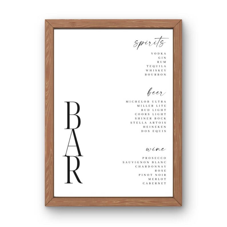 Bar Menu Sign Template Bar Drinks Digital Bar Menu Event Bar Wedding ...