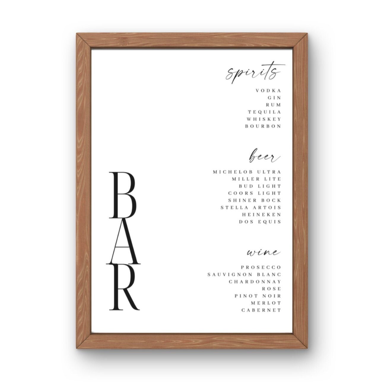 Bar Menu Sign Template Bar Drinks Digital Bar Menu Event Bar Wedding ...