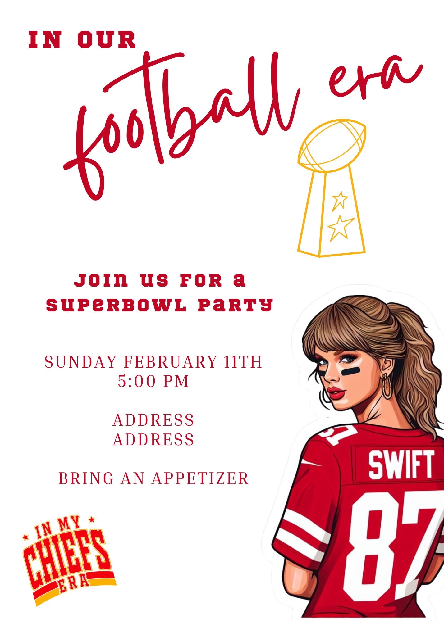 Taylor Swift Superbowl Party Invitation TAYLOR SWIFT Superbowl KANSAS ...