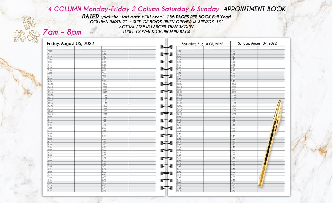 4 COLUMN APPOINTMENT BOOK • Hairstylist Appointment Book • Yearly ...