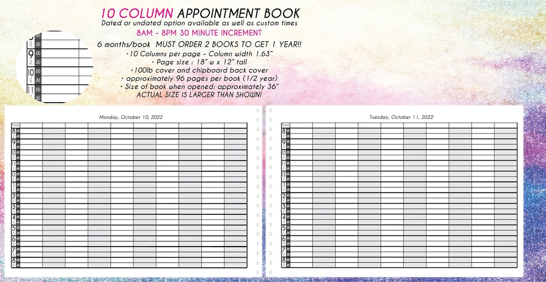 10 COLUMN APPOINTMENT BOOK • Hairstylist Appointment Book • Yearly ...