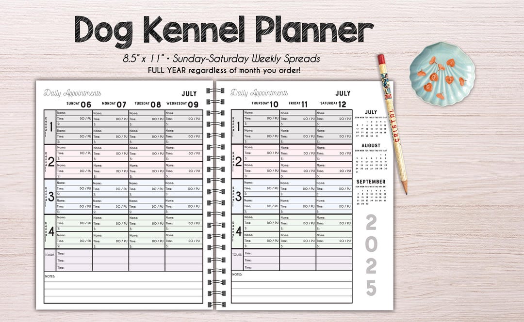 Dog Kennel Schedule Book Choose Your Start Date! • Weekly • Yearly Book ...