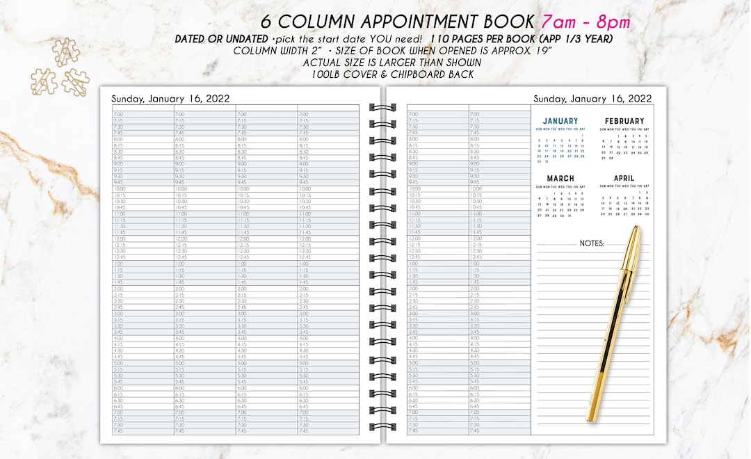 6 COLUMN APPOINTMENT BOOK • Hairstylist Appointment Book • Yearly ...