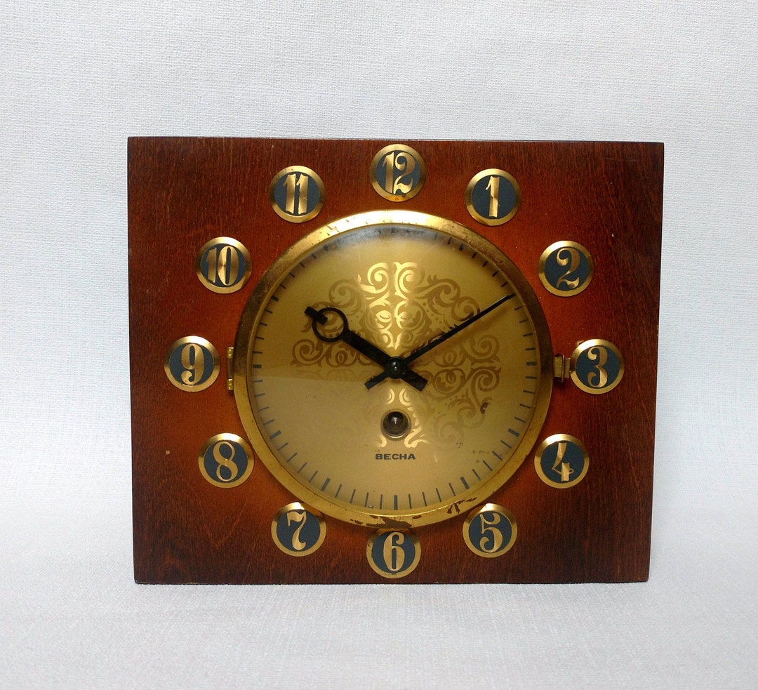 Wooden Desk Clock. Vintage Mantel Clock USSR 1970s. Mechanical Watch ...