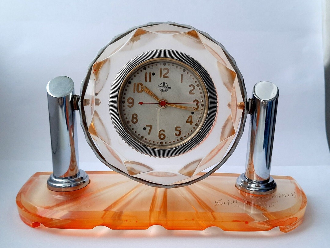 Soviet Clock, Vintage Mechanical Clock USSR, Soft Orang Color, Table ...