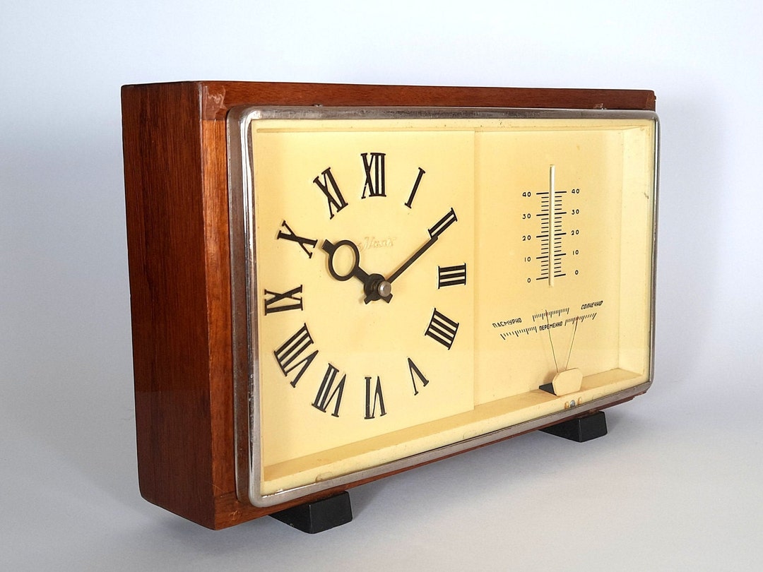 Table Clock. Soviet Desk Clock. Majak Clock USSR. Barometer ...