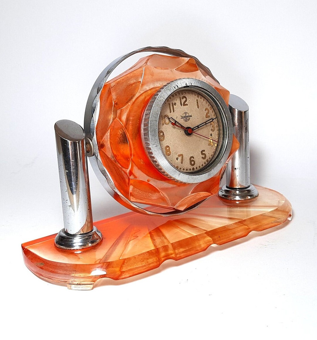 Soviet Clock, Vintage Mechanical Clock USSR, Soft Orang Color, Table ...