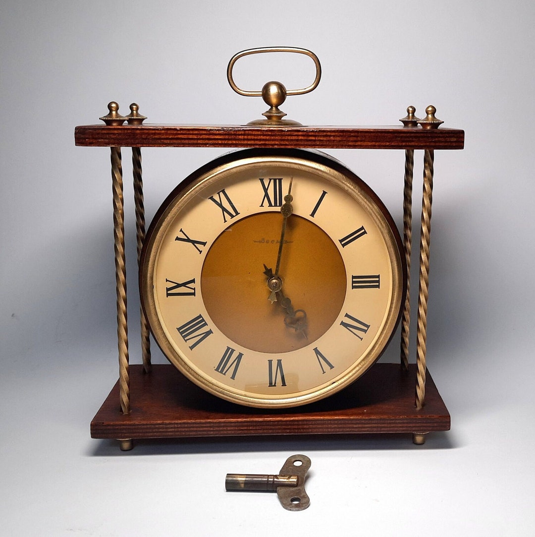 Wooden Desk Clock. Vintage Mantel Clock USSR 1980s. Mechanical Watch ...