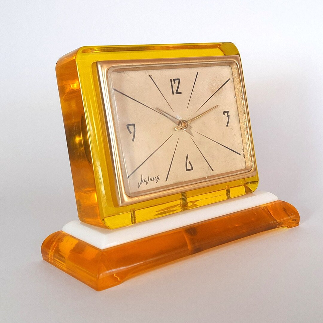 Vintage Clock MOLNIJA, Soviet Mechanical Table Clock, Clock Molnia ...