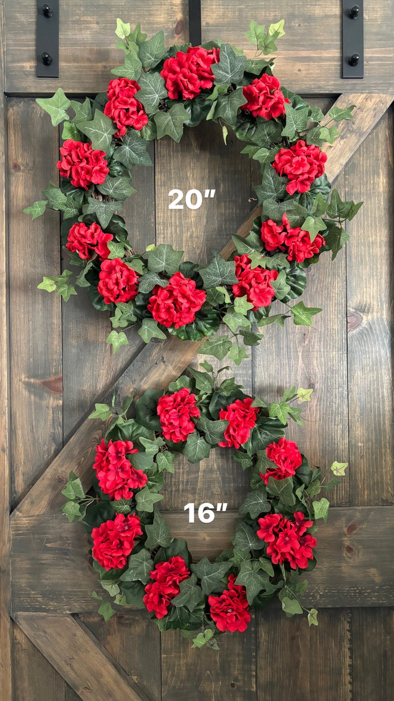 Spring Wreaths for Front Door, Red Geranium Door Wreaths, Summer Wreath ...