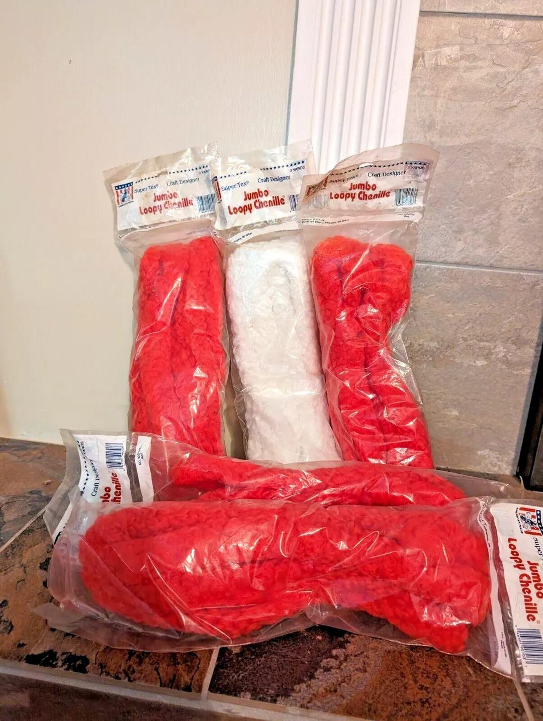 Loopy Chenille Vintage Big Tex Red and White Chenille Sealed - Etsy