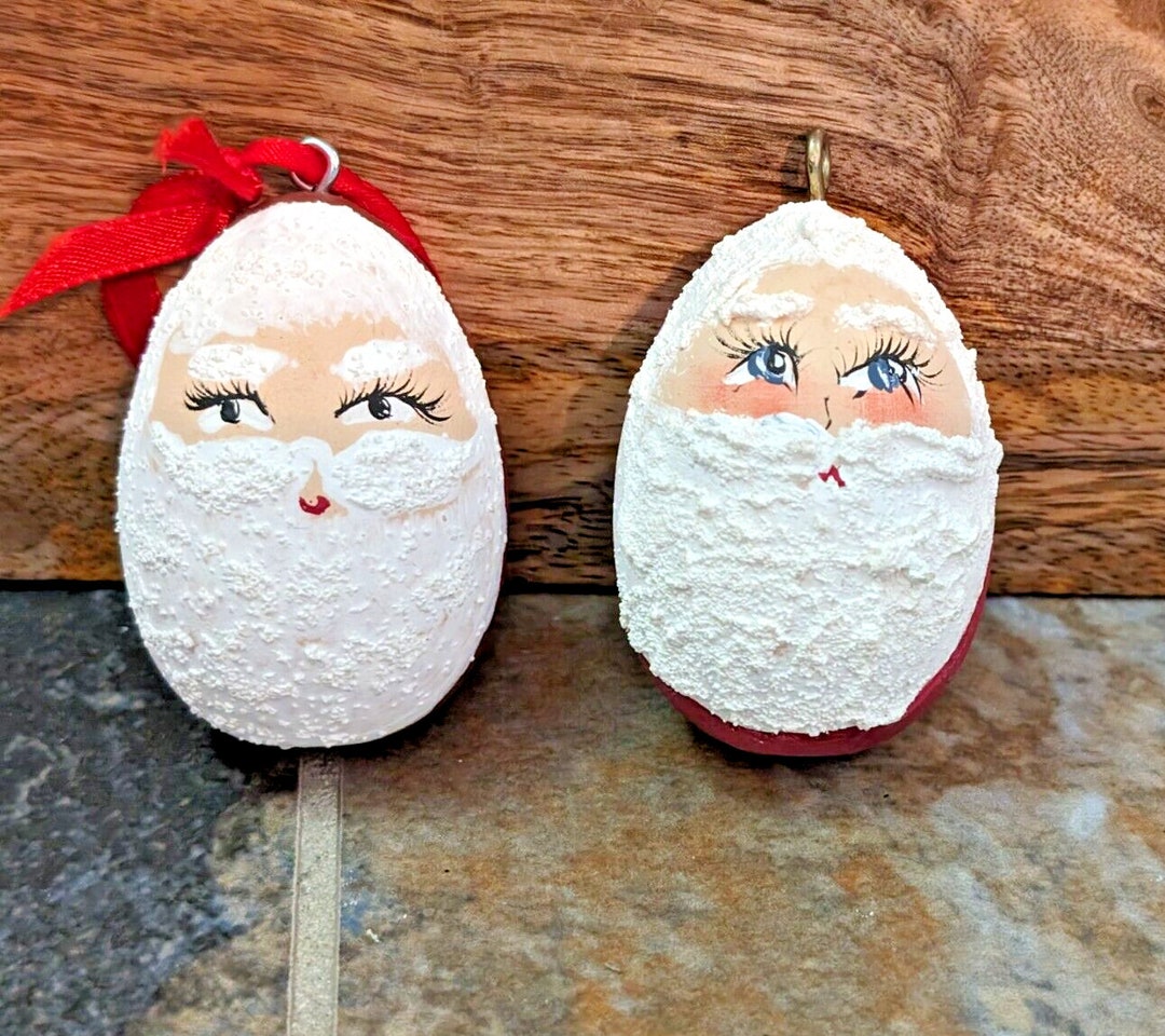 Wood Egg Santa Hand Painted Vintage Christmas Ornaments - Etsy
