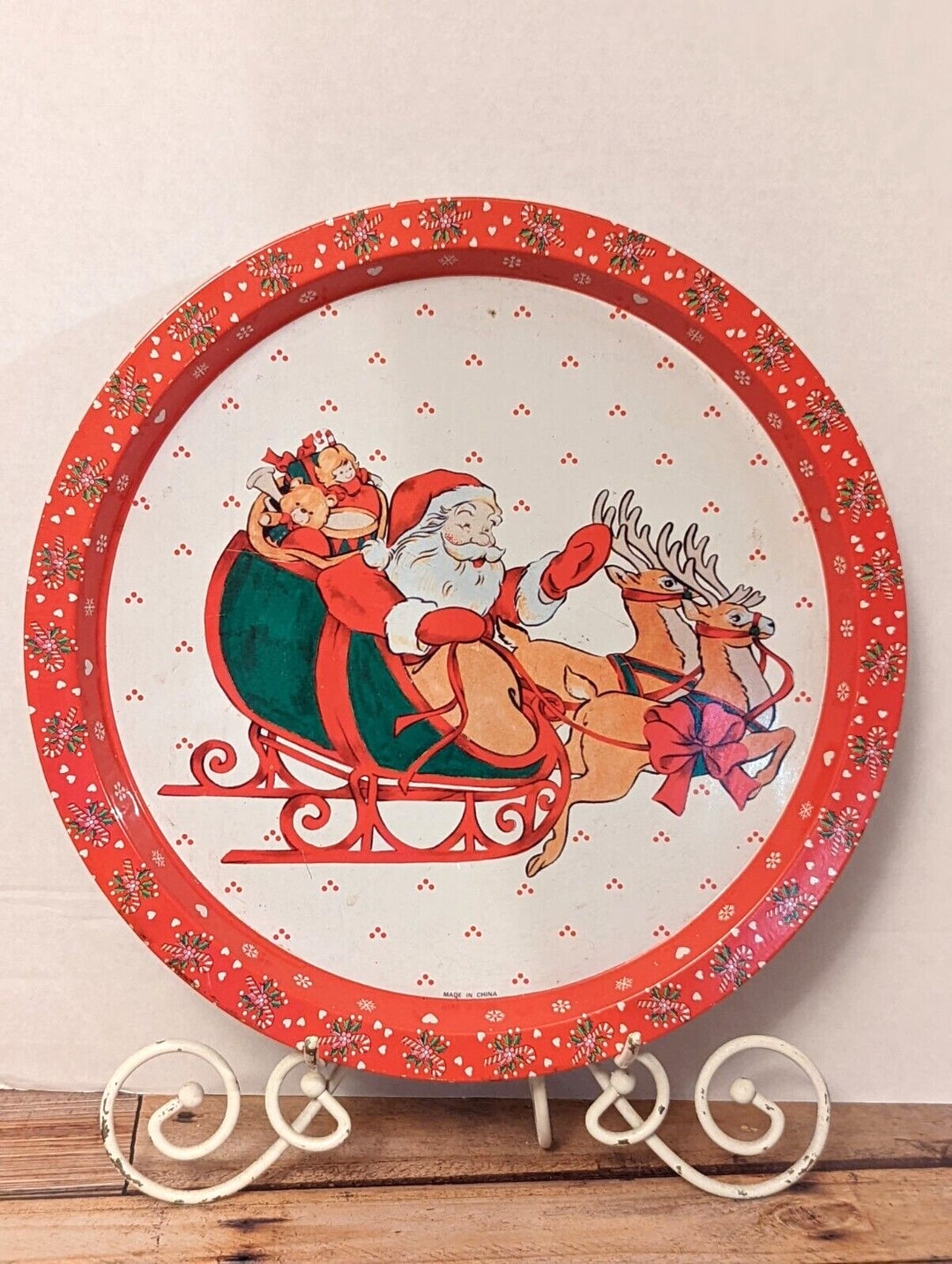 Santa and Reindeer Tin Metal Vintage Christmas Serving Tray - Etsy