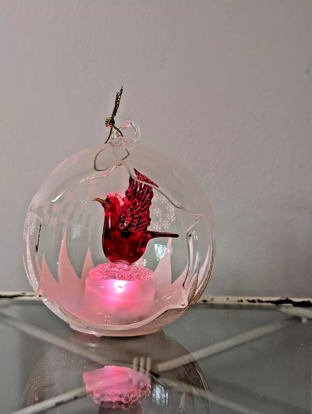 Blown Glass Cardinal Diorama Light up Color Changing Ornament - Etsy