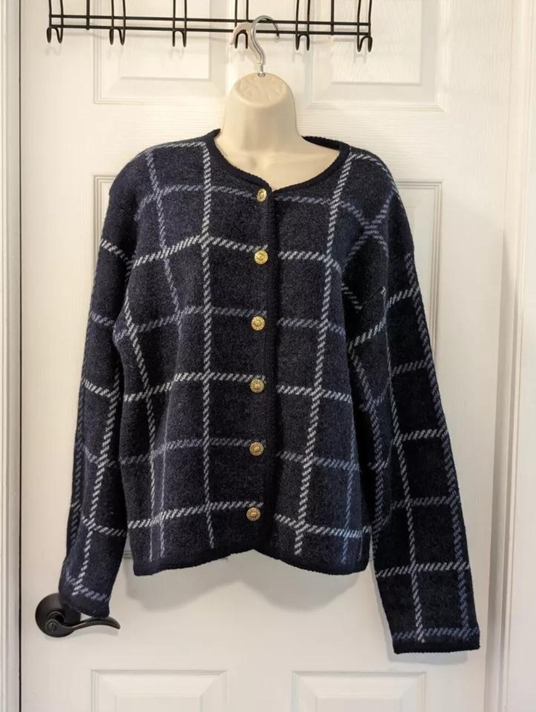 Casual Corner Wool Blue Plaid Cardigan Sized XL - Etsy