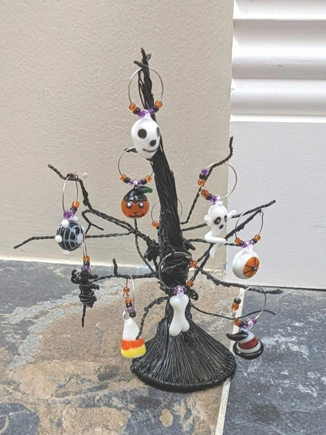 Pier 1 Imports Halloween Tree With Art Glass Wine Charms With Original ...