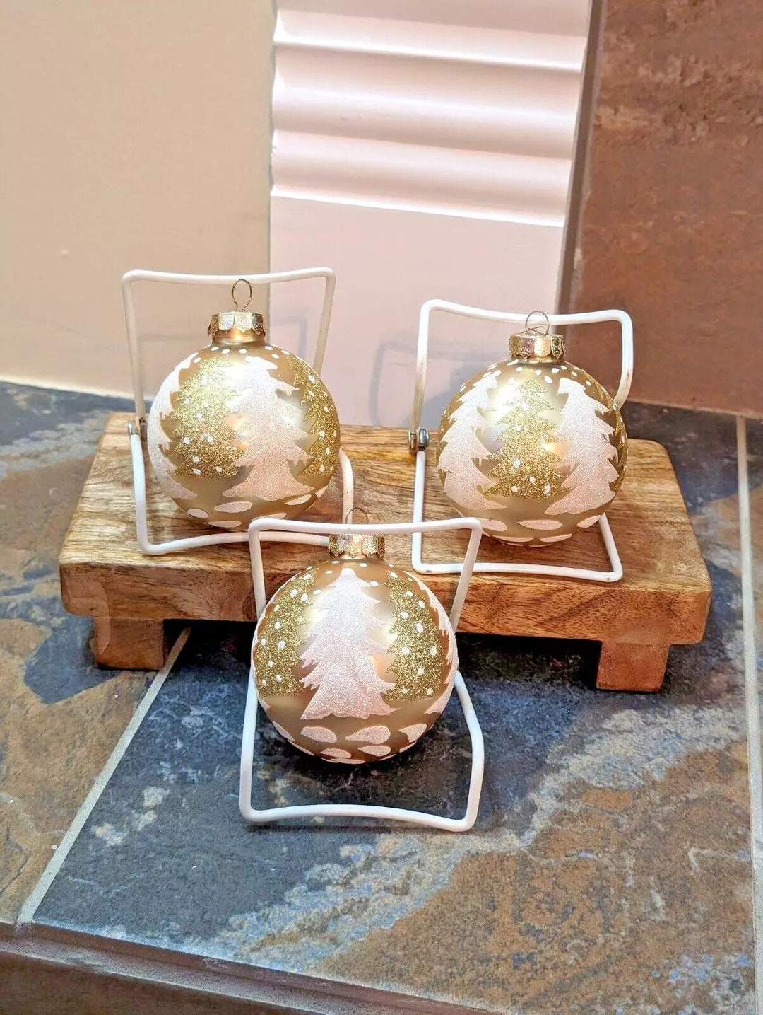 Rauch Gold and White Stenciled Christmas Tree Ornaments - Etsy