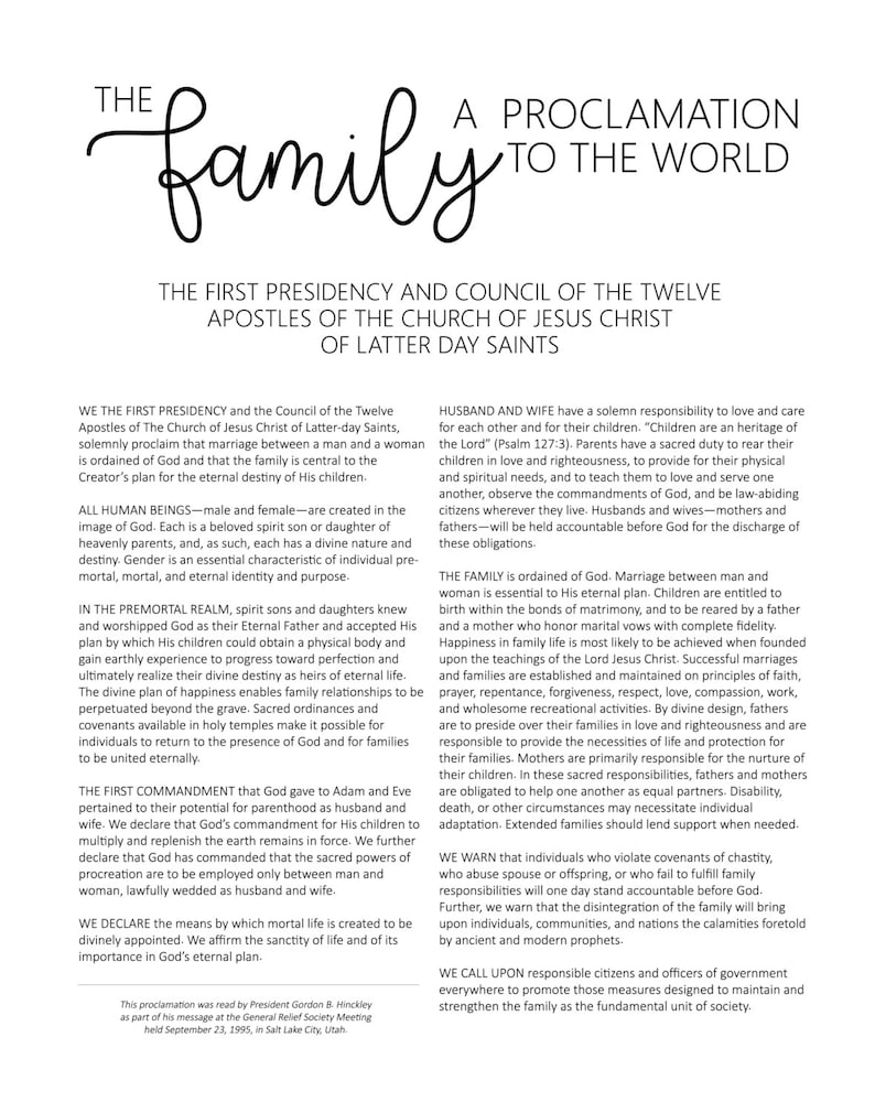 Family Proclamation | Poster 24x36 | Digital Print | Instant Download ...