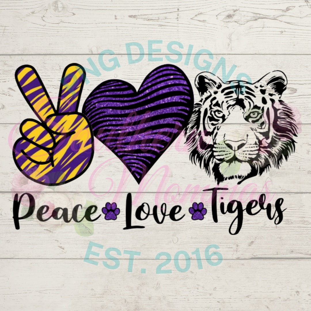 Peace Love Tigers Purple and Gold SUBLMATION PNG DOWNLOAD - Etsy
