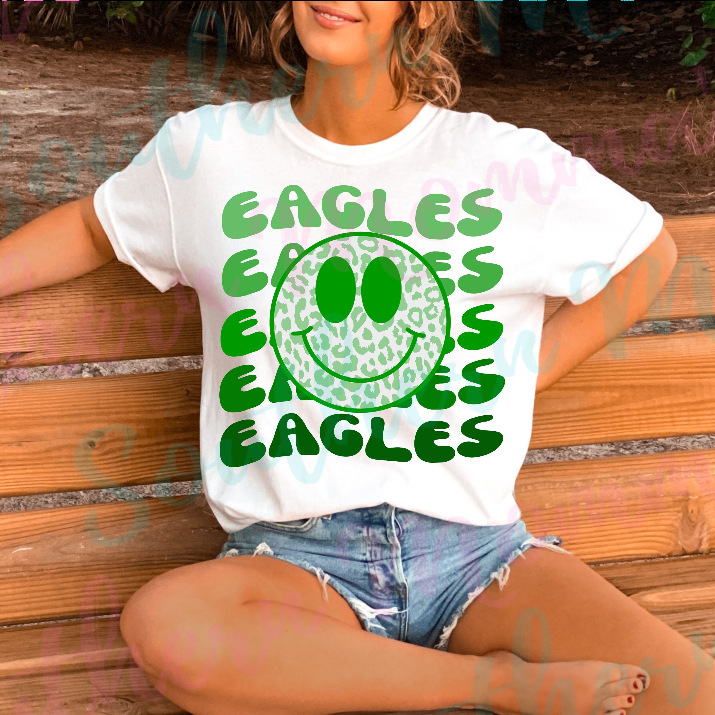 Eagles Wavy Ombré Smiley Face Sublimation PNG File - Etsy