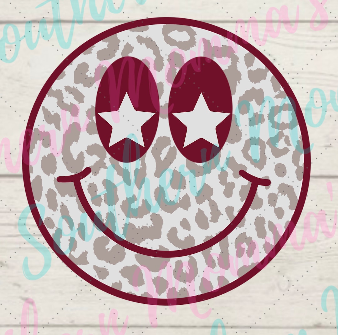 Maroon Smiley Face With Star Eyes Sublimation PNG File Instant Download ...