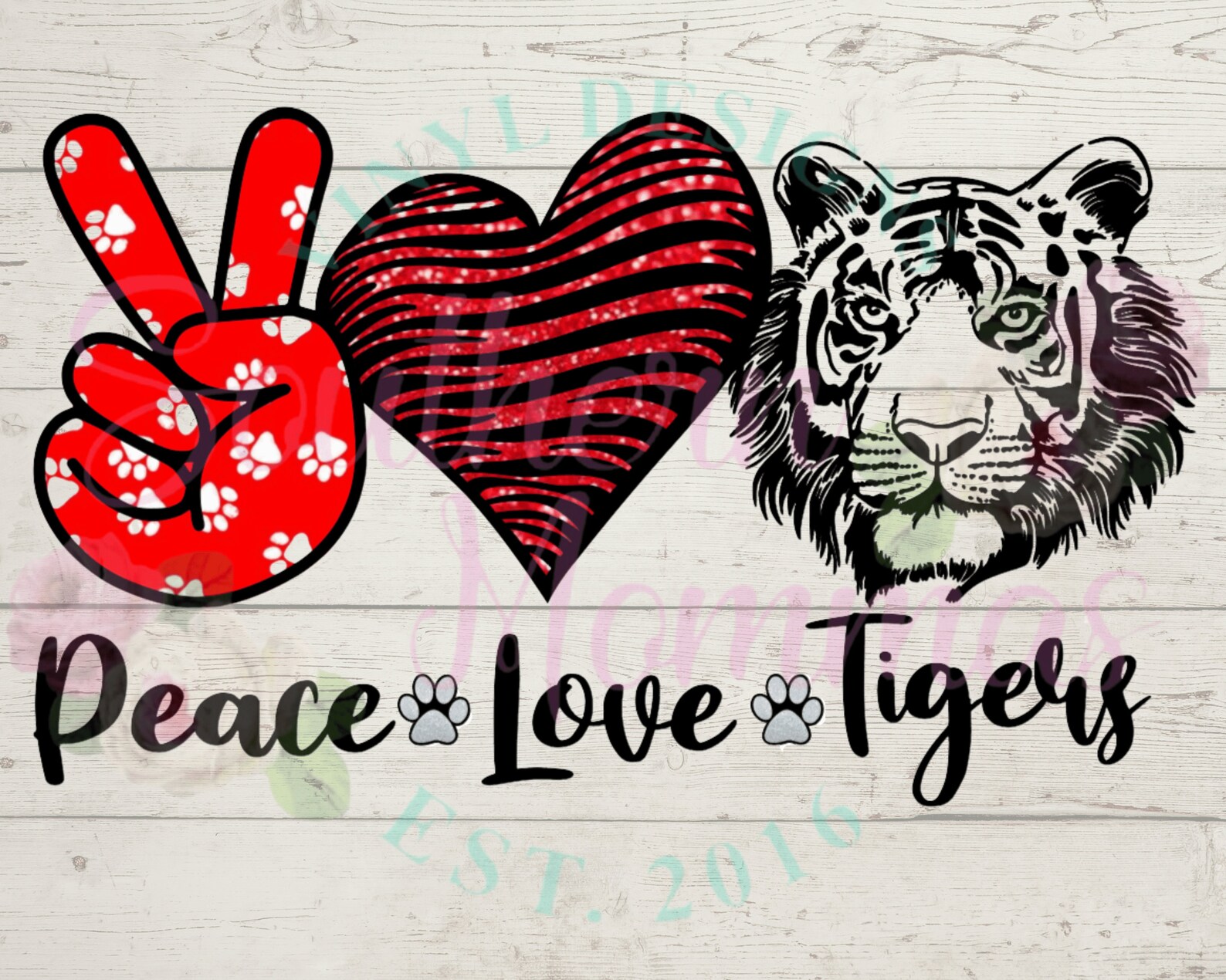 Peace Love Tigers Sublimation PNG File in Red - Etsy