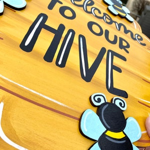 Welcome to Our Hive, Bumblebee Decor, Bee Hive Door Hanger, Spring ...