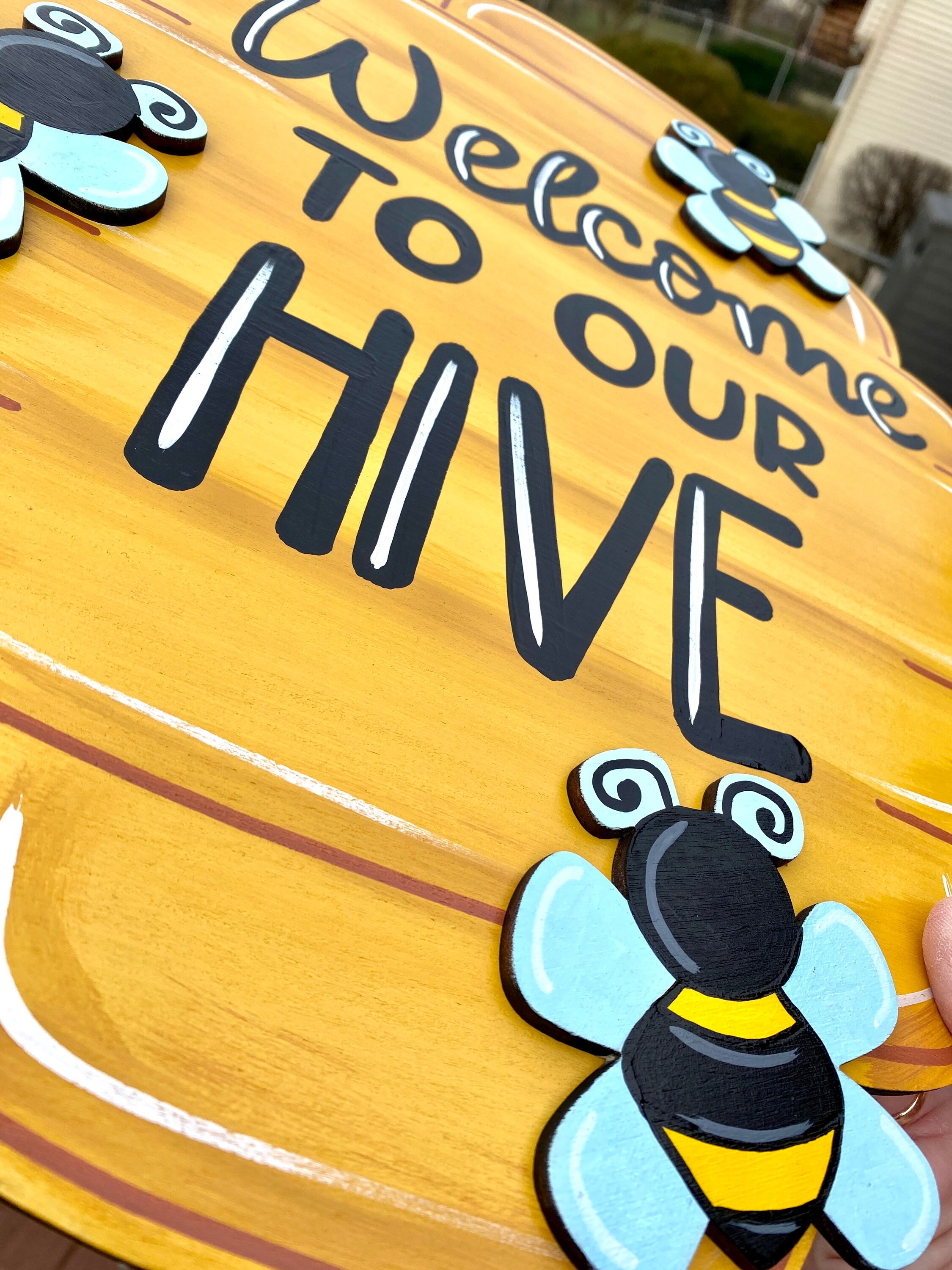 Welcome to Our Hive, Bumblebee Decor, Bee Hive Door Hanger, Spring ...