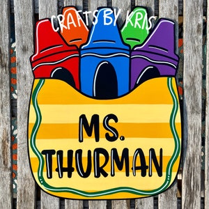 CUSTOM Crayon Door Hanger Sign, Teacher Door Hanger, Classroom Door ...