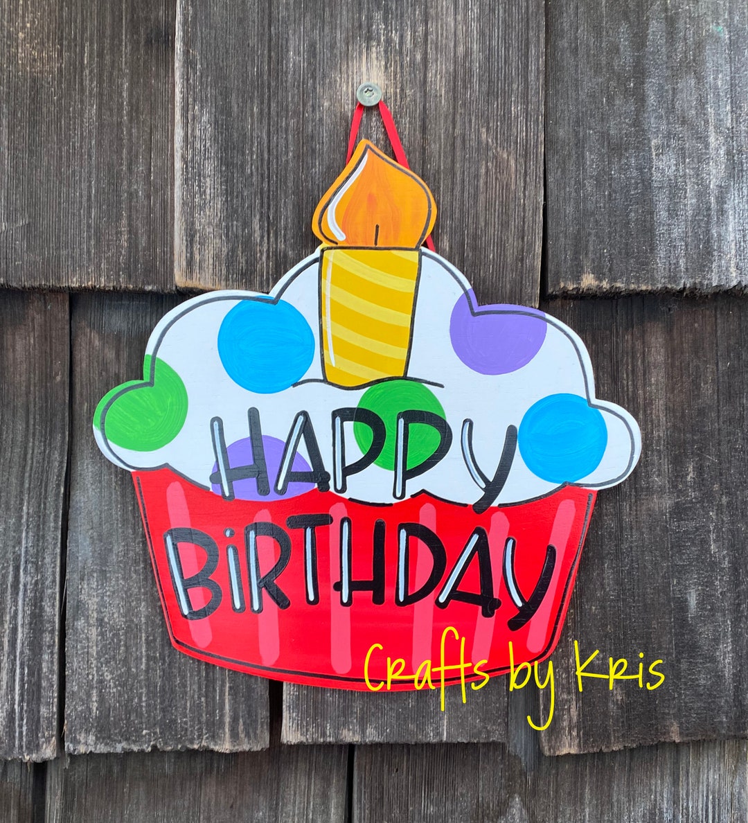Happy Birthday Cupcake Door Hanger, Birthday Sign, Kids Birthday Party ...