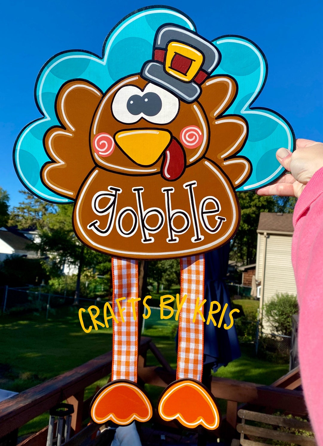 READY TO SHIP Turkey Door Hanger, Turkey With Ribbon Legs, Thanksgiving ...