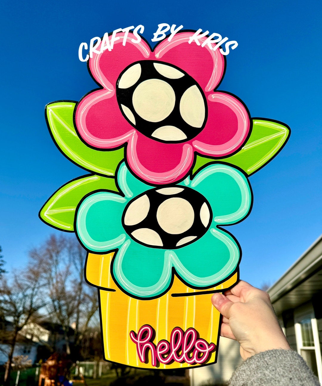 Flower Pot Door Hanger, Flower Door Hanger, Spring Flower Decor, Spring ...