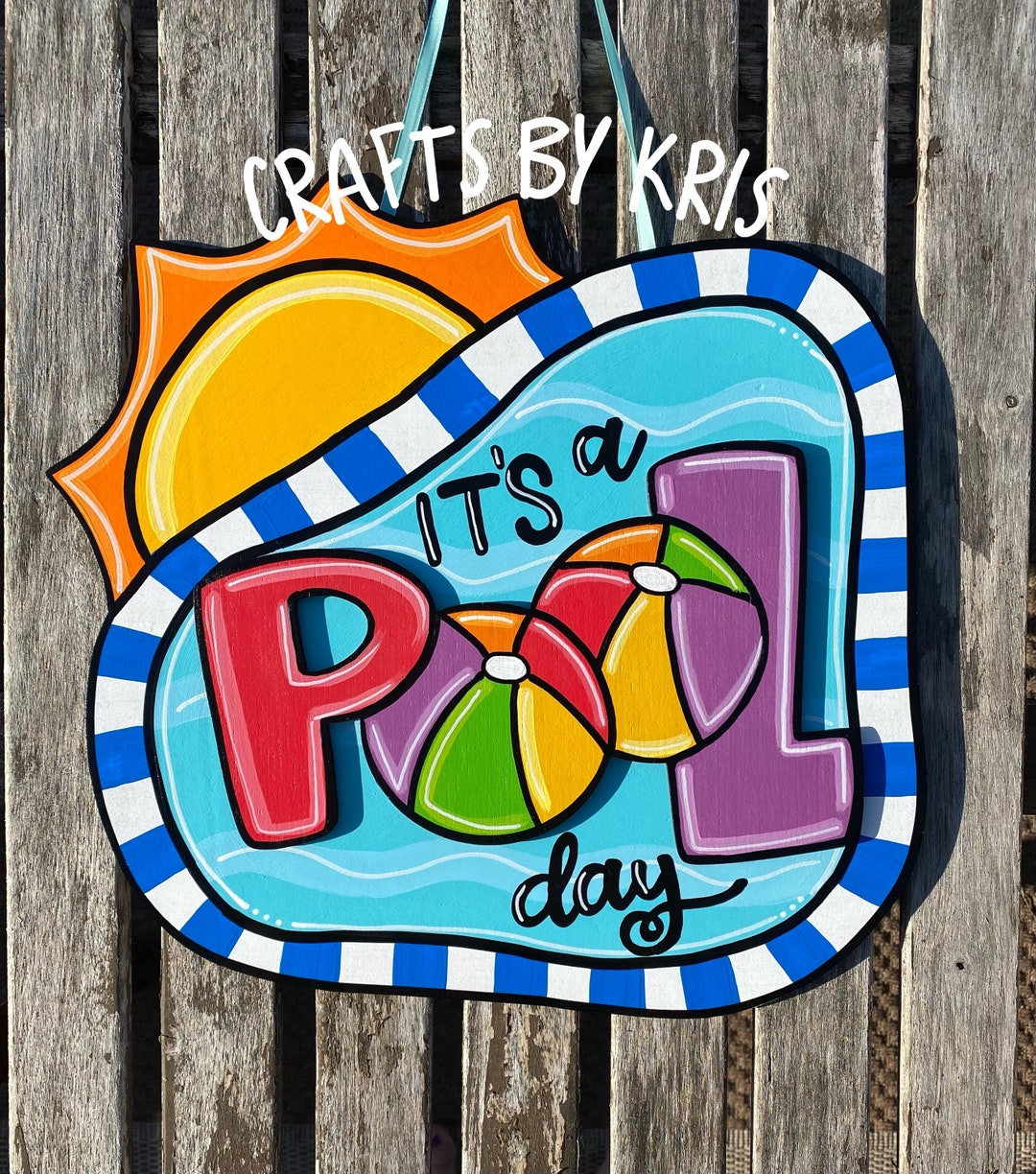 Pool Day Door Hanger Sign, Summer Decor, Beach Ball Door Decor ...