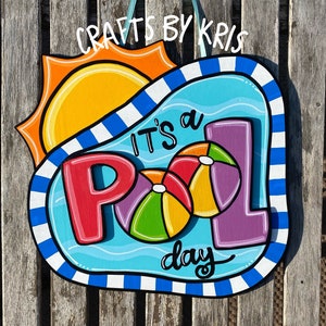 Pool Day Door Hanger Sign, Summer Decor, Beach Ball Door Decor ...