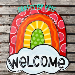 Rainbow Door Hanger Sign Welcome Door Hanger Sign Teacher - Etsy