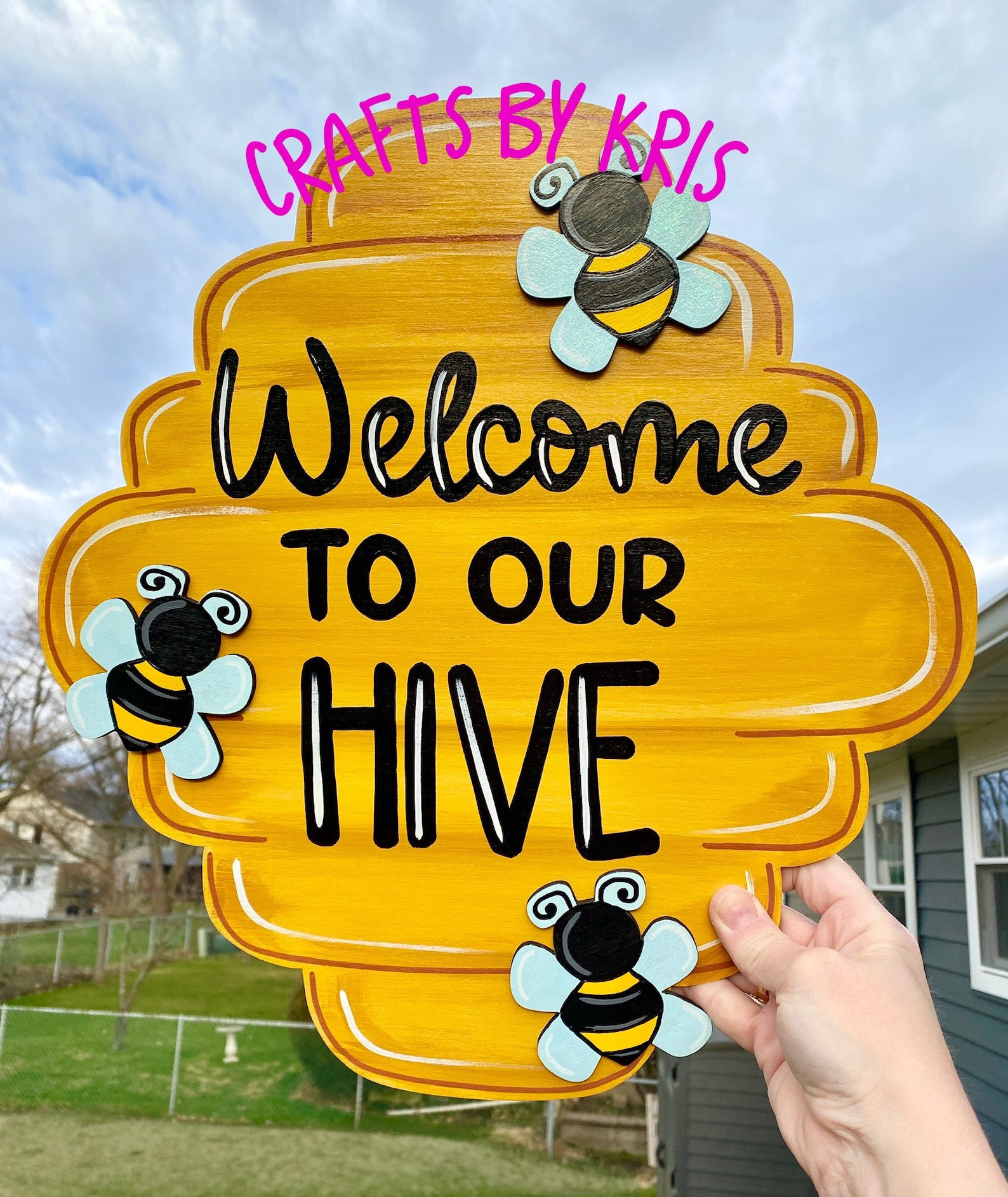 Welcome to Our Hive, Bumblebee Decor, Bee Hive Door Hanger, Spring ...