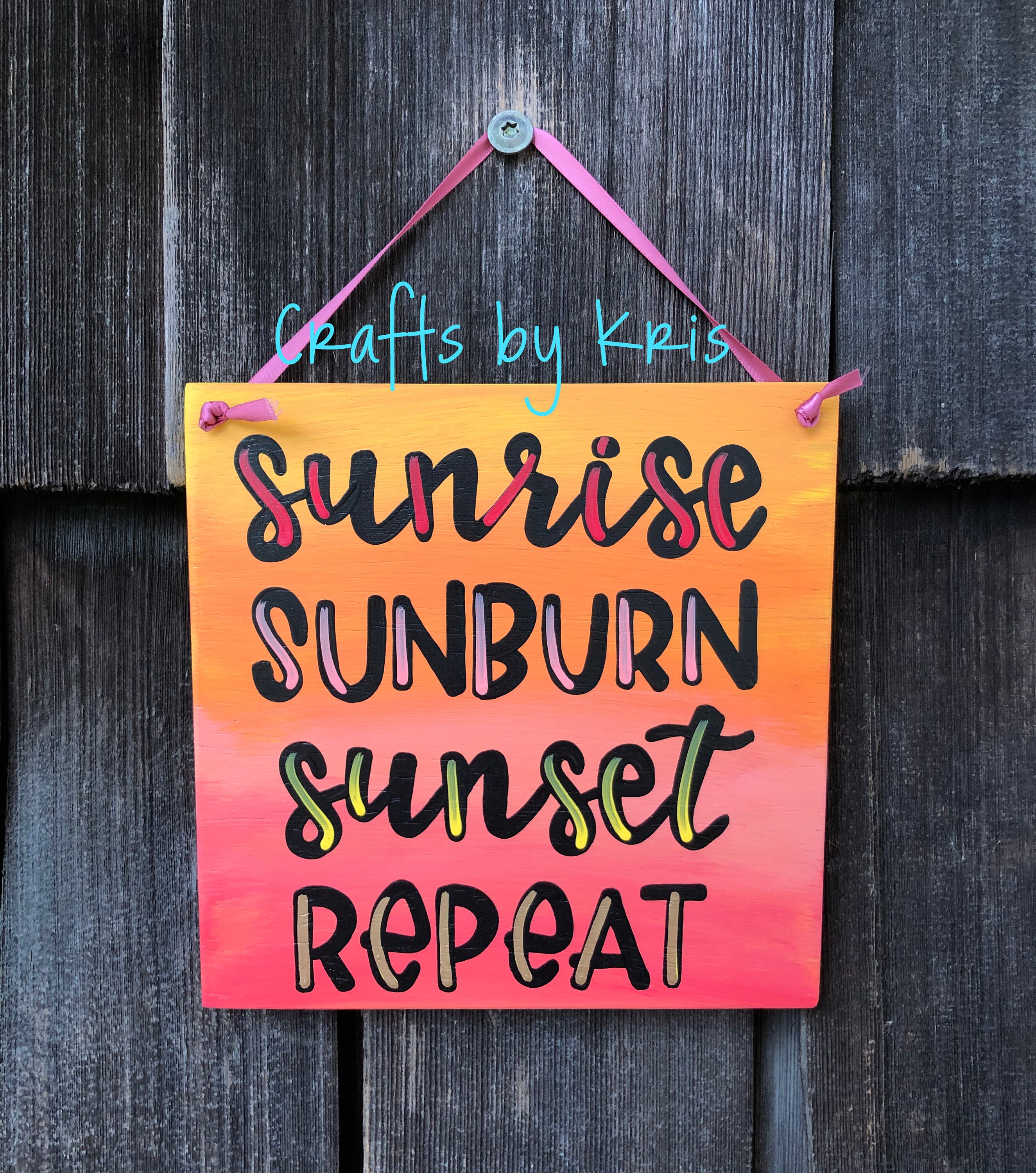 Sunrise sunburn sunset repeat hand-painted hanging wood square | Etsy