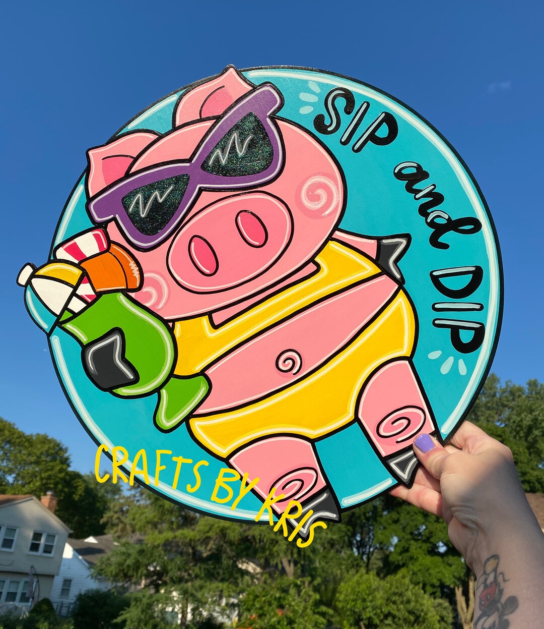 READY TO SHIP Sip and Dip Sign, Summer Door Hanger Sign, Swimming Pool ...