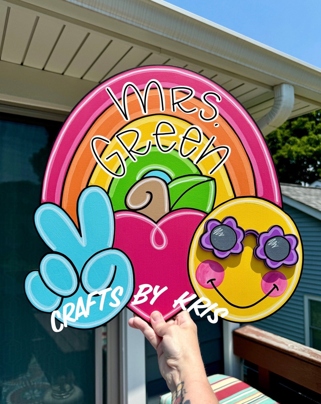 READY TO SHIP Teacher Door Hanger, Rainbow Door Hanger, Teacher Decor ...