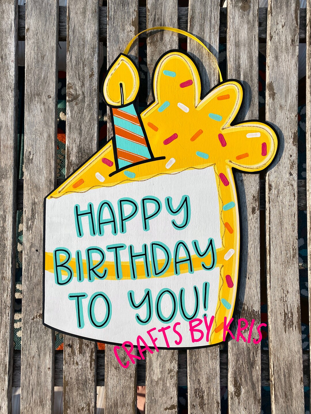 READY TO SHIP Happy Birthday Door Hanger, Birthday Cake Sign, Kids ...