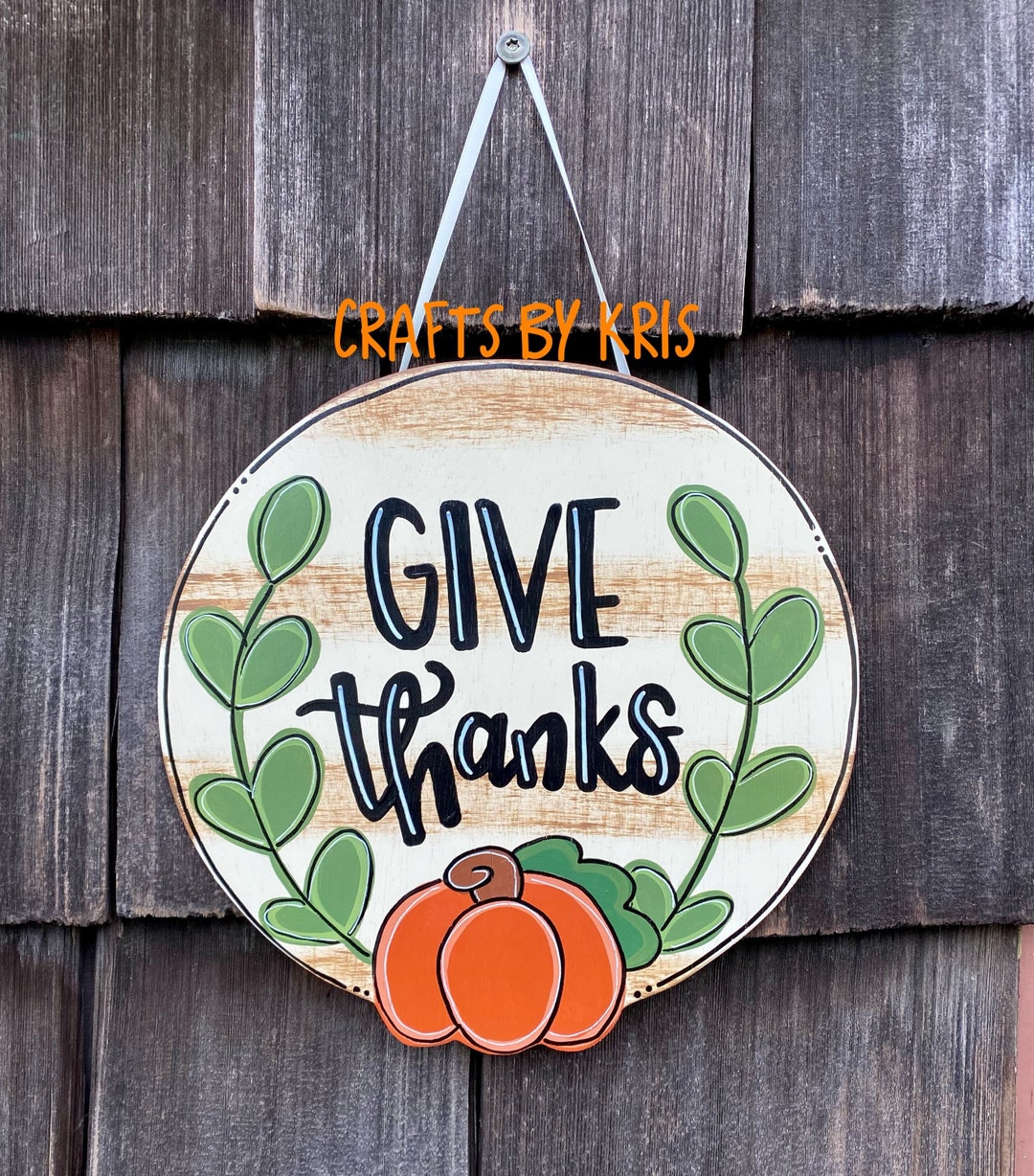 READY TO SHIP Give Thanks Door Hanger, Pumpkin Wreath, Thanksgiving ...