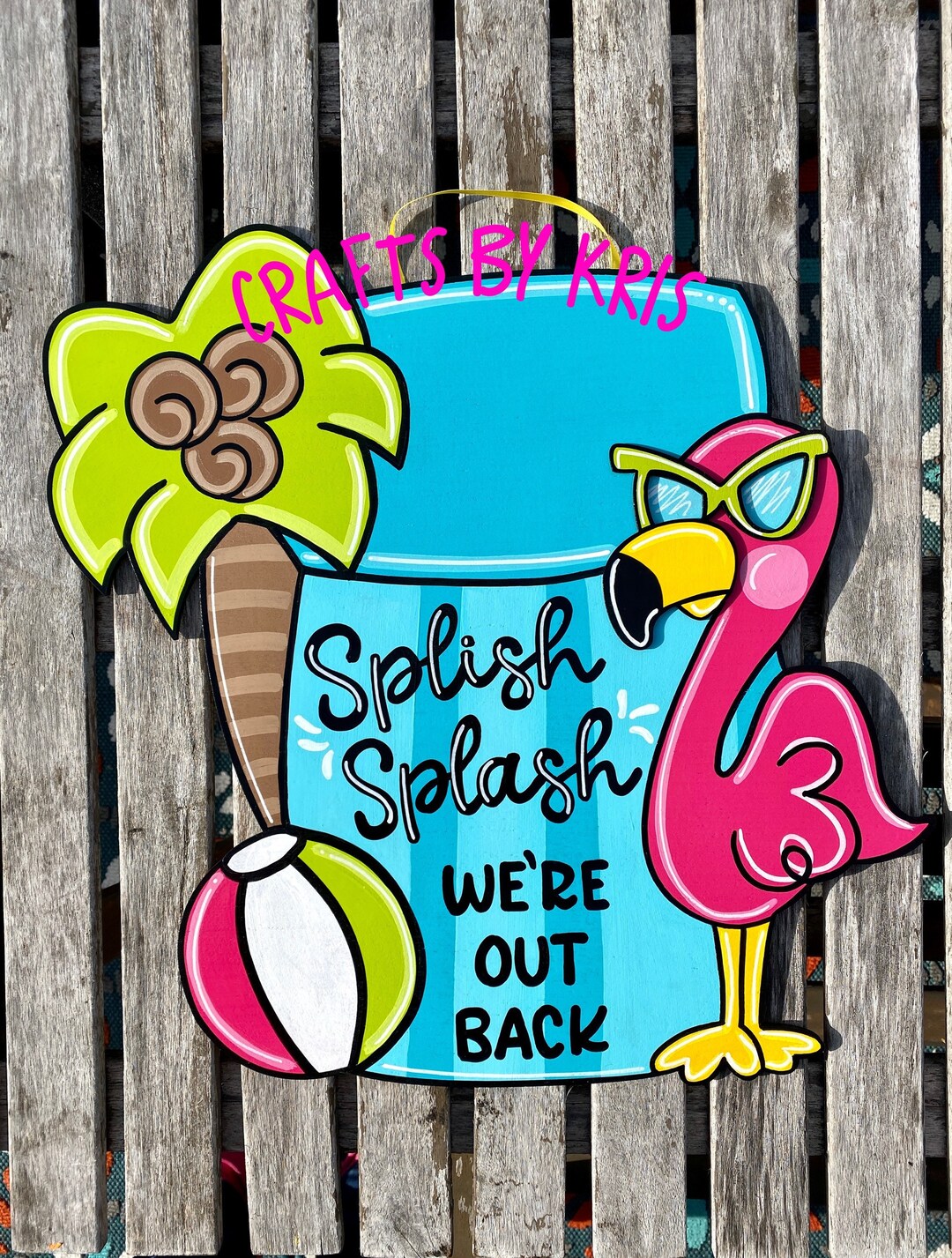 READY TO SHIP Pool Door Hanger, Flamingo Door Hanger, Summer Decor ...